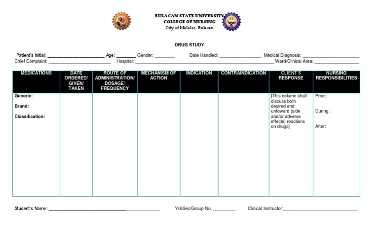 BSU College of Nursing drug study template | PDF