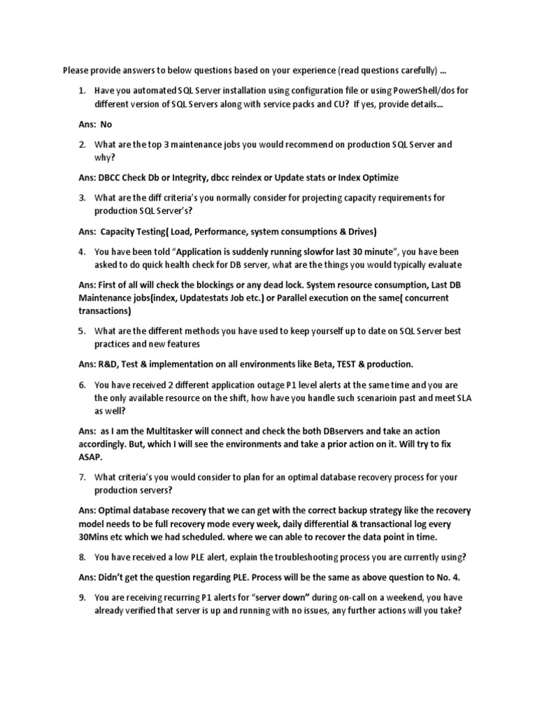 DBA Questions V2 | Download Free PDF | Microsoft Sql Server | Server ...