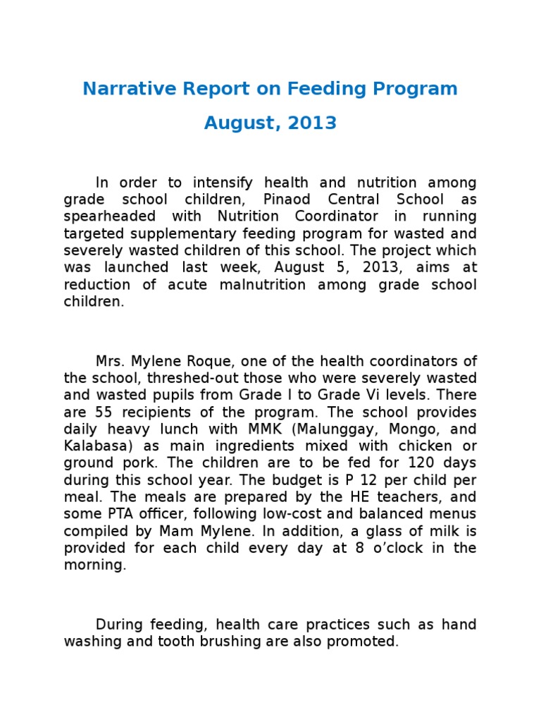 Pinaod Central School Feeding Program Report | PDF | Social Science