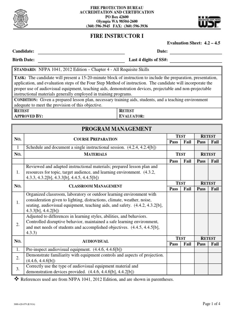 Fire Instructor I: Page 1 of 4 | PDF | Test (Assessment) | Lesson Plan