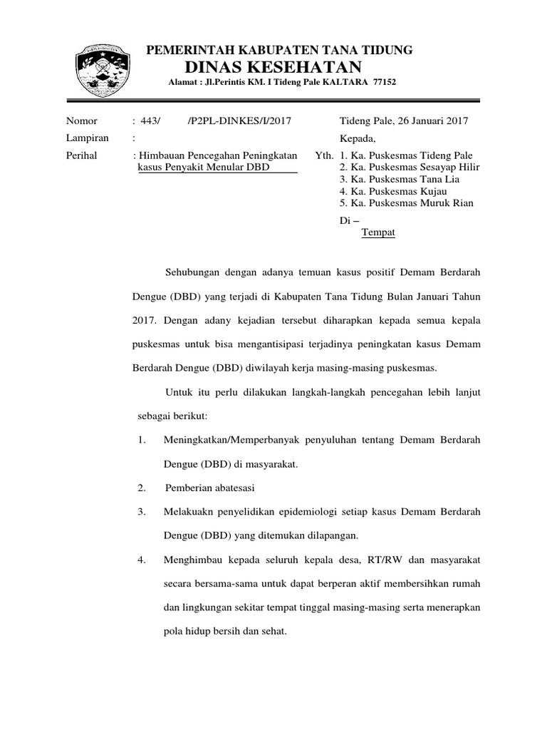 Surat Himbauan DBD Ke PKM 2017 | PDF