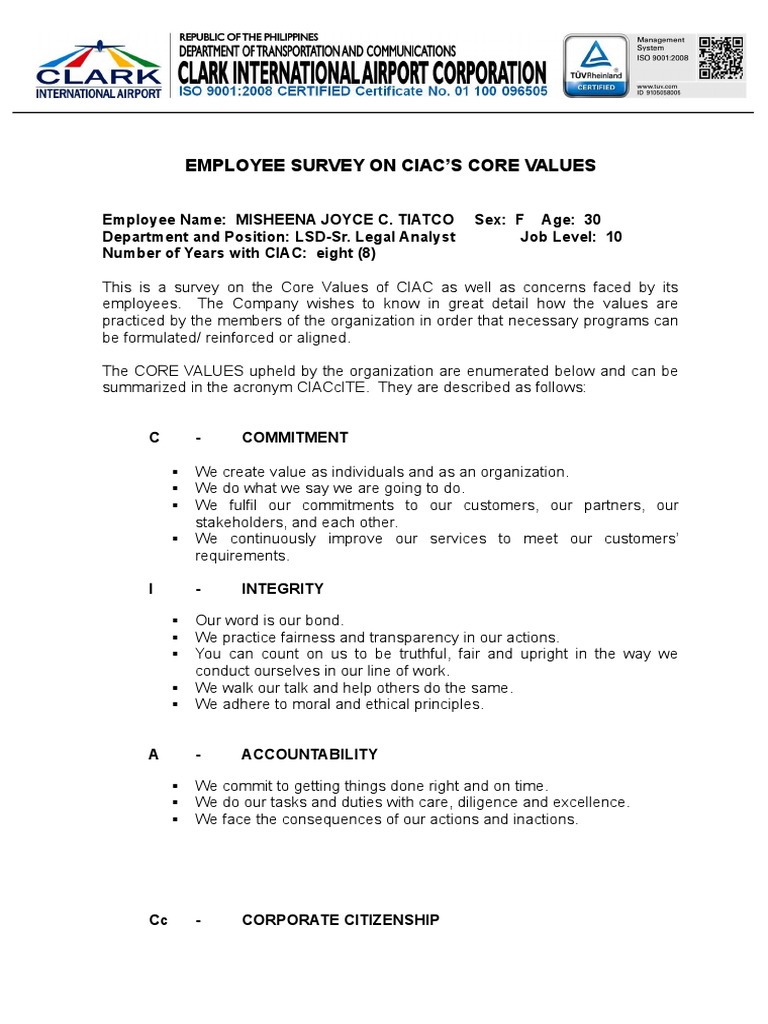 Core Values Survey | PDF | Value (Ethics) | Corporate Social Responsibility