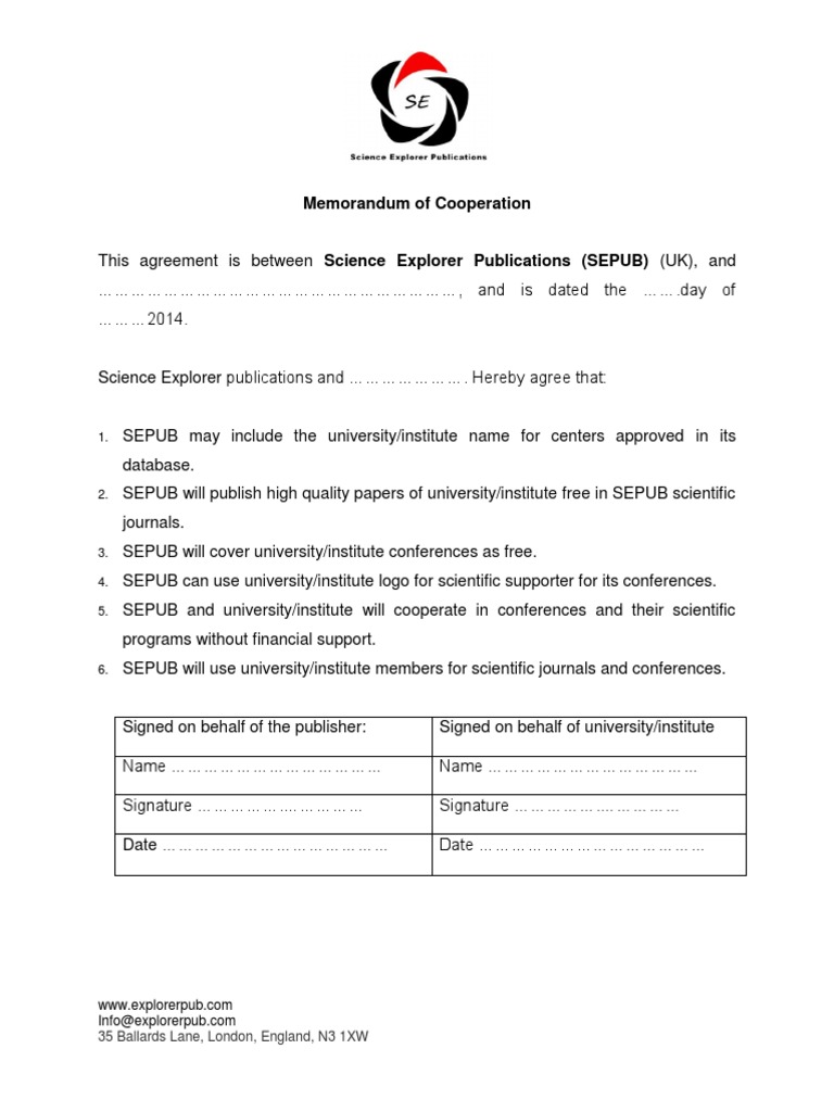 Memorandum of Cooperation: 35 Ballards Lane, London, England, N3 1XW | PDF