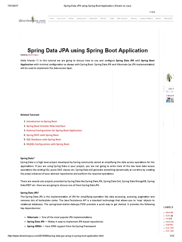 Spring Data Jpa Using Spring Boot Application Dinesh On Java Pdf Spring Framework