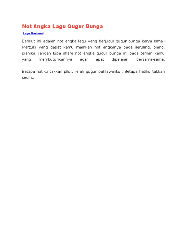Not Angka Lagu Gugur Bunga | PDF