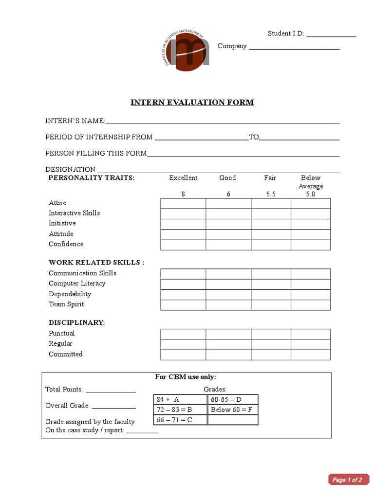 Internship Evaluation Form | PDF