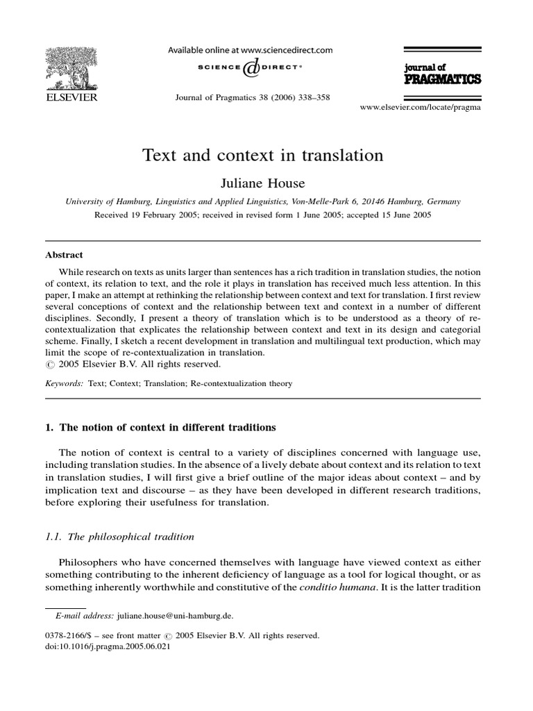 Text and Context in Translation PDF | PDF