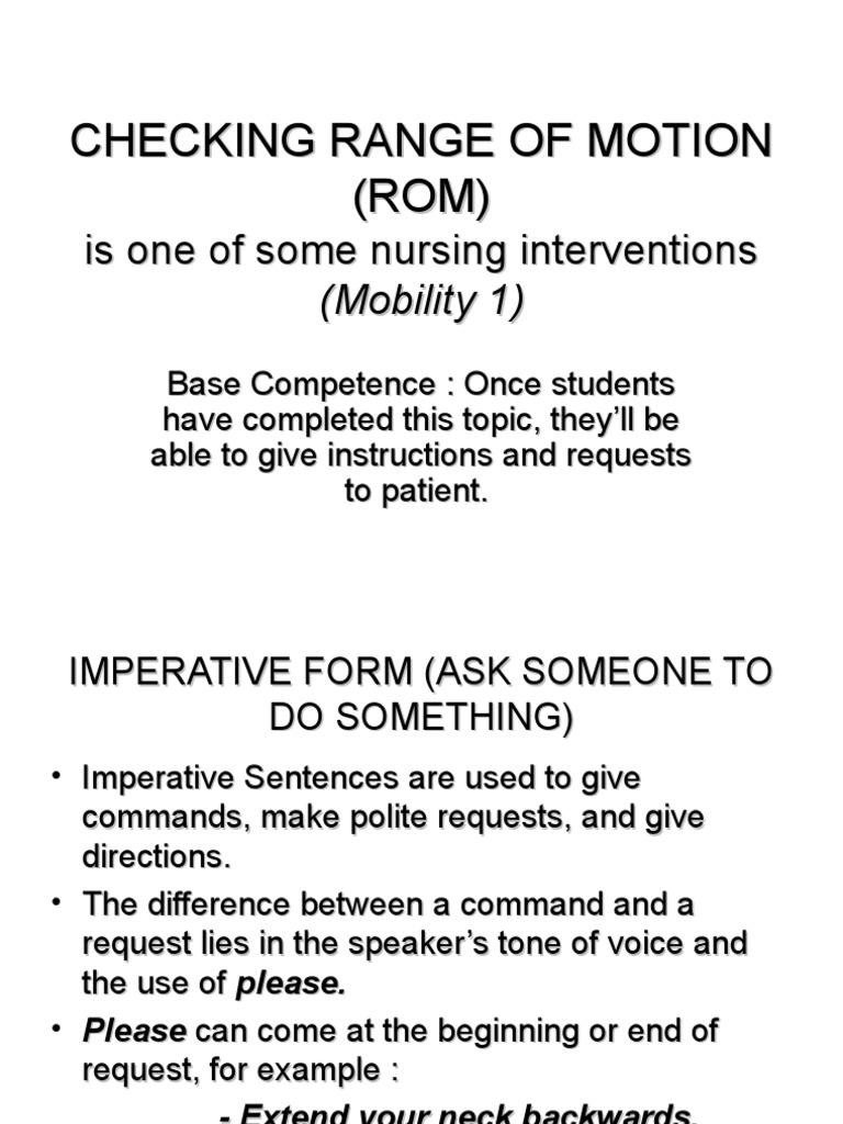 Checking Range of Motion (Rom) | PDF | Anatomical Terms Of Motion | Grammar