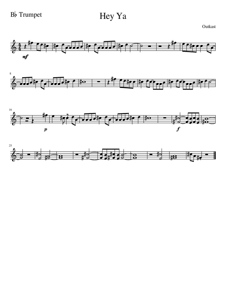 B♭ Trumpet Sheet Music: Hey Ya by Outkast | PDF