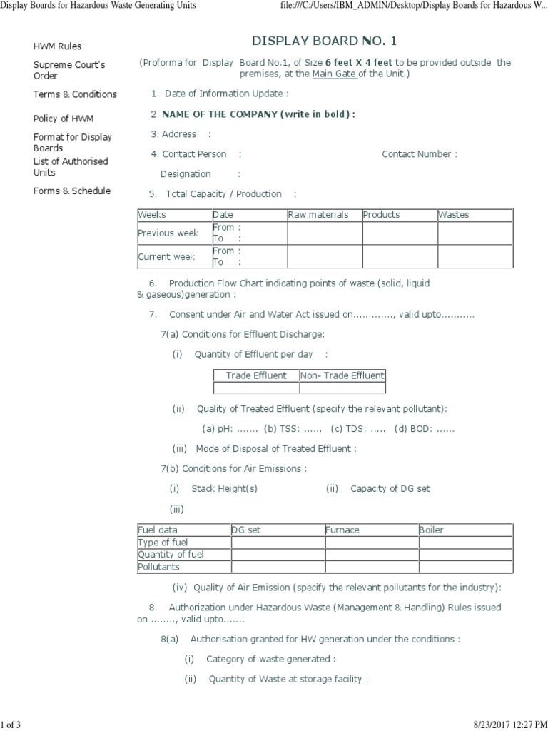 Display Boards For Hazardous Waste Generating Units PDF | PDF ...