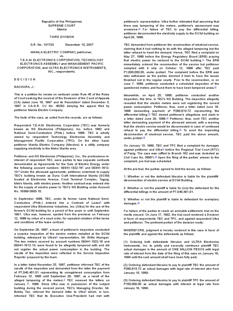 09 Meralco V Team Electronics | PDF | Lawsuit | Damages