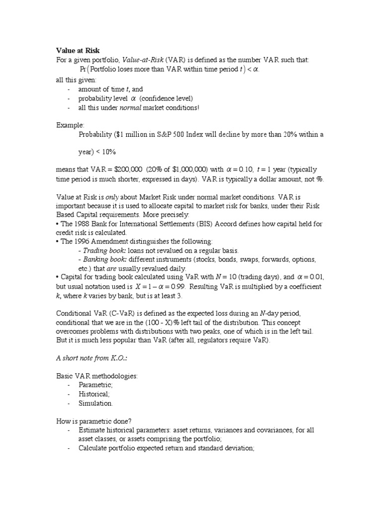 Value at Risk: K, Where K Varies by Bank, But Is at Least 3 | PDF