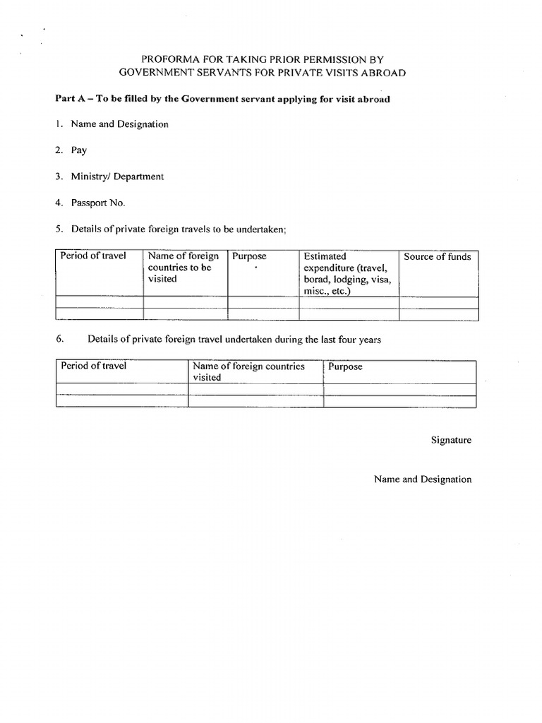 Format For Foreign Travel Permission | PDF