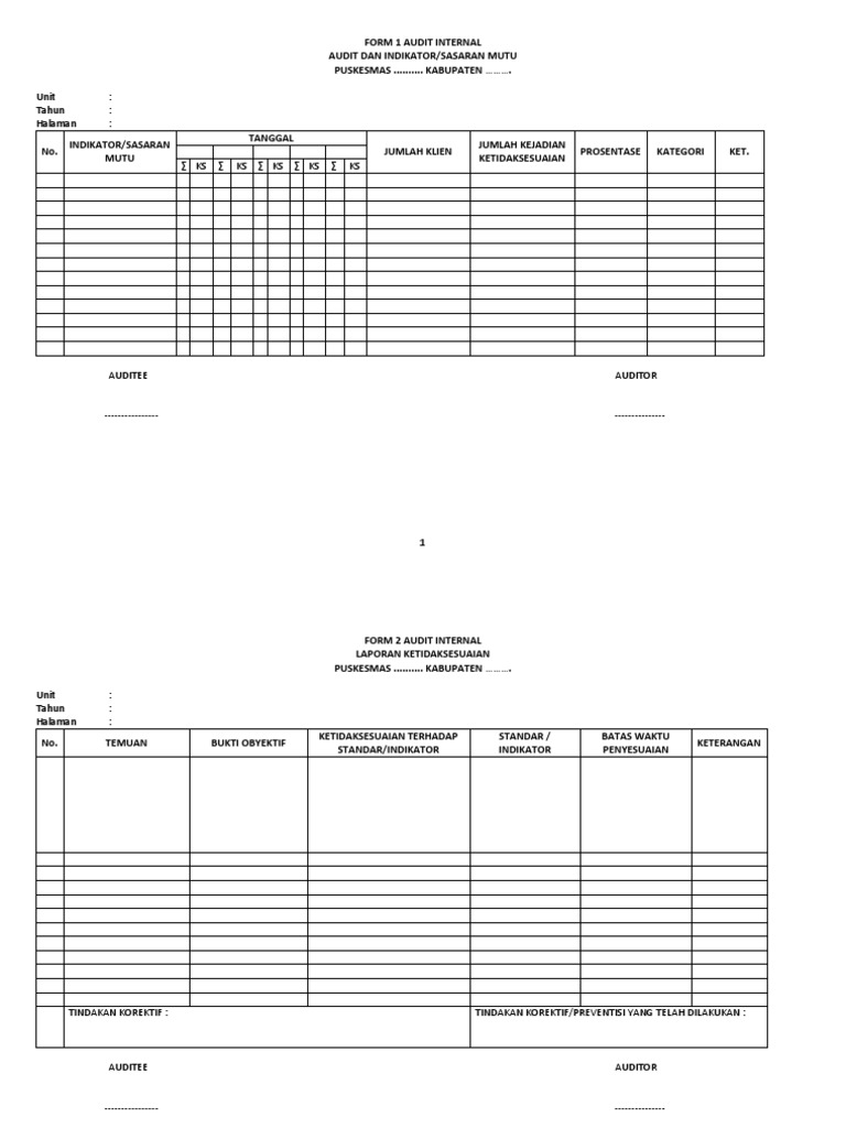 Audit 2 - Contoh Form Isian Audit Internal | PDF | Pengelolaan Keuangan ...