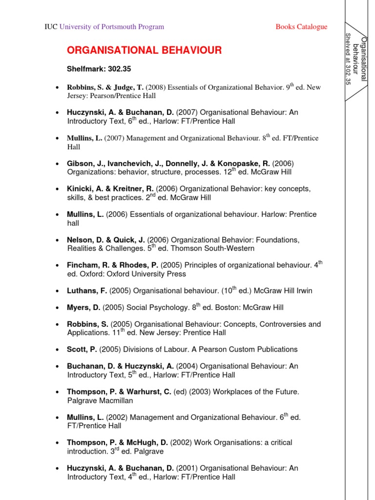 Organizational Behaviour Book Catalogue | PDF | Organizational Behavior ...