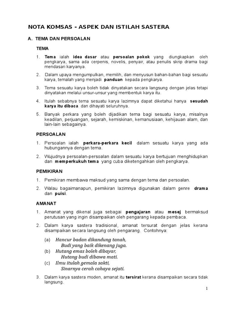 KOMSAS - Nota Aspek Dan Istilah Sastera | PDF | Filsafat