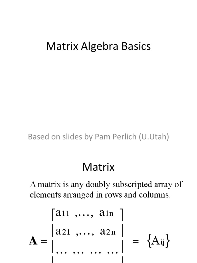 Matrix Algebra Basics: Based On Slides by Pam Perlich (U.Utah) | PDF ...