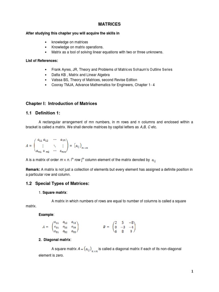 Types of Matrices and Their Definitions | PDF | Matrix (Mathematics ...
