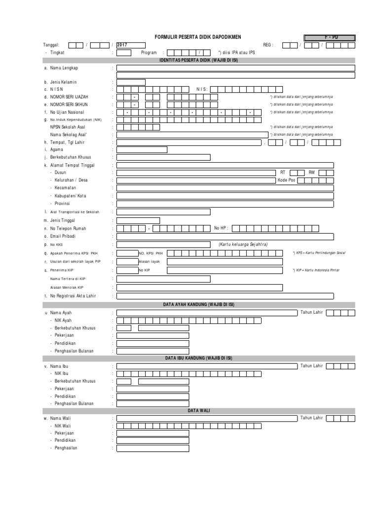 Formulir PD Dapodik | PDF