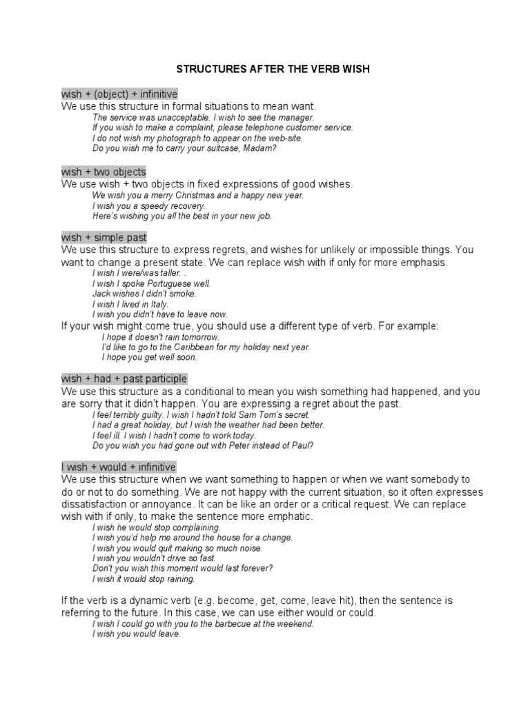 Structures After The Verb Wish | PDF | Verb | Style (Fiction)