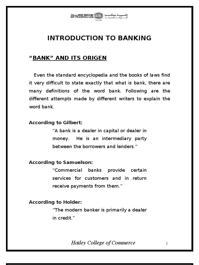 Introduction To Banking: "Bank" and Its Origen | PDF | Cheque | Banks