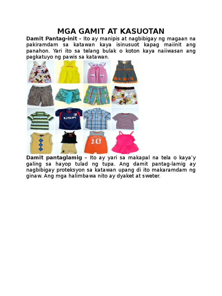 Mga Gamit at Kasuotan | PDF