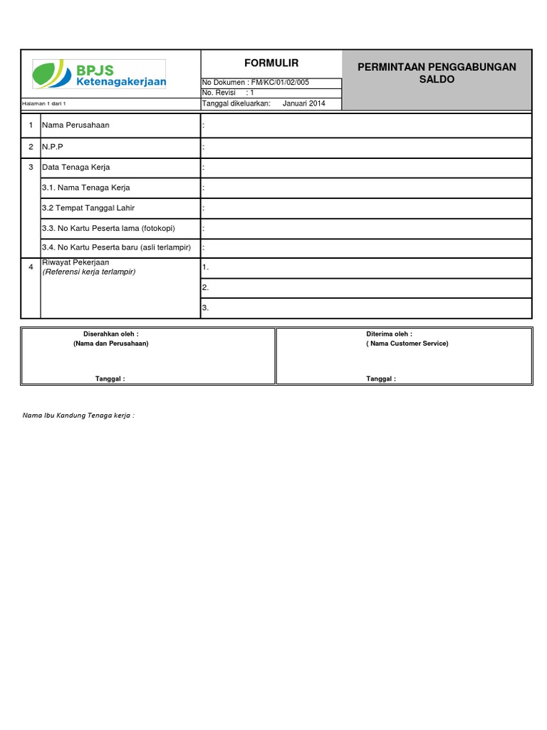 Form Amalgamasi (Penggabungan Saldo) PDF | PDF