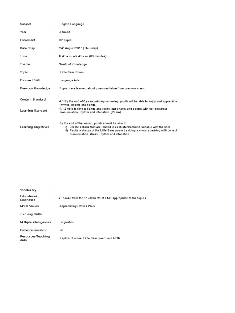 Lesson Plan - Language Arts 2 | Download Free PDF | Poetry | Lesson Plan