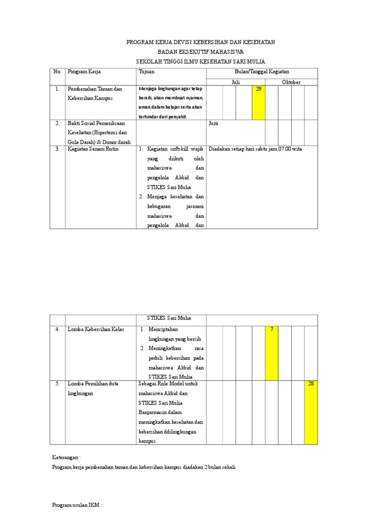 Program Kerja Devisi Kebersihan Dan Kesehatan | PDF