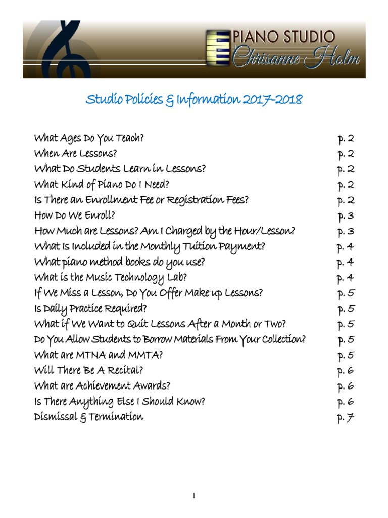 Studio Policy 2017 18 | PDF | Tuition Payments | Fee