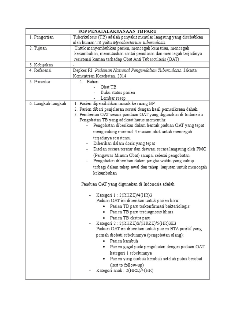 Sop Penatalaksanaan TB Paru | PDF
