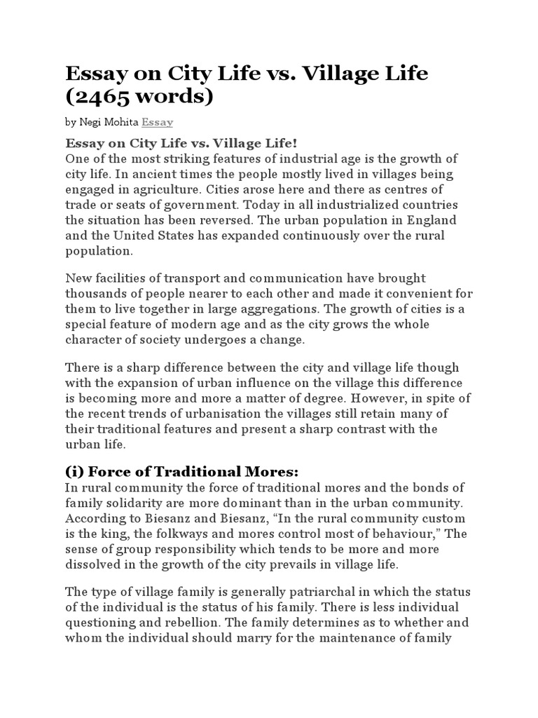 5 Essay On City Life Vs | PDF | Village | Social Mobility