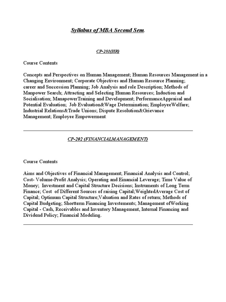 Syllabus of MBA Second Sem.: CP-201 (HR) | PDF | Marketing | Statistics
