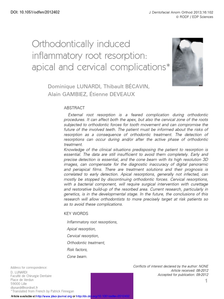 Orthodontically Induced Inflammatory Root Resorption | PDF ...