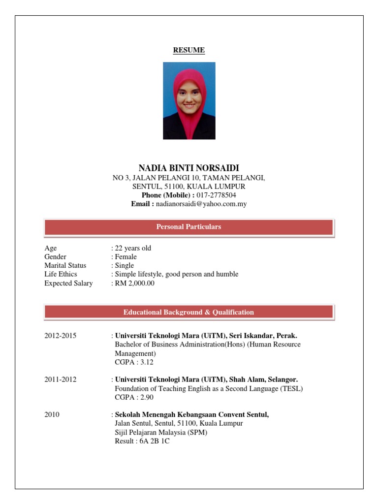 Nadia's Resume PDF | Communication