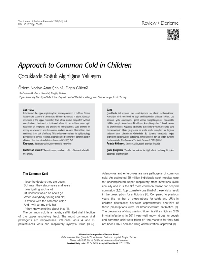 Approach To Common Cold in Children | PDF