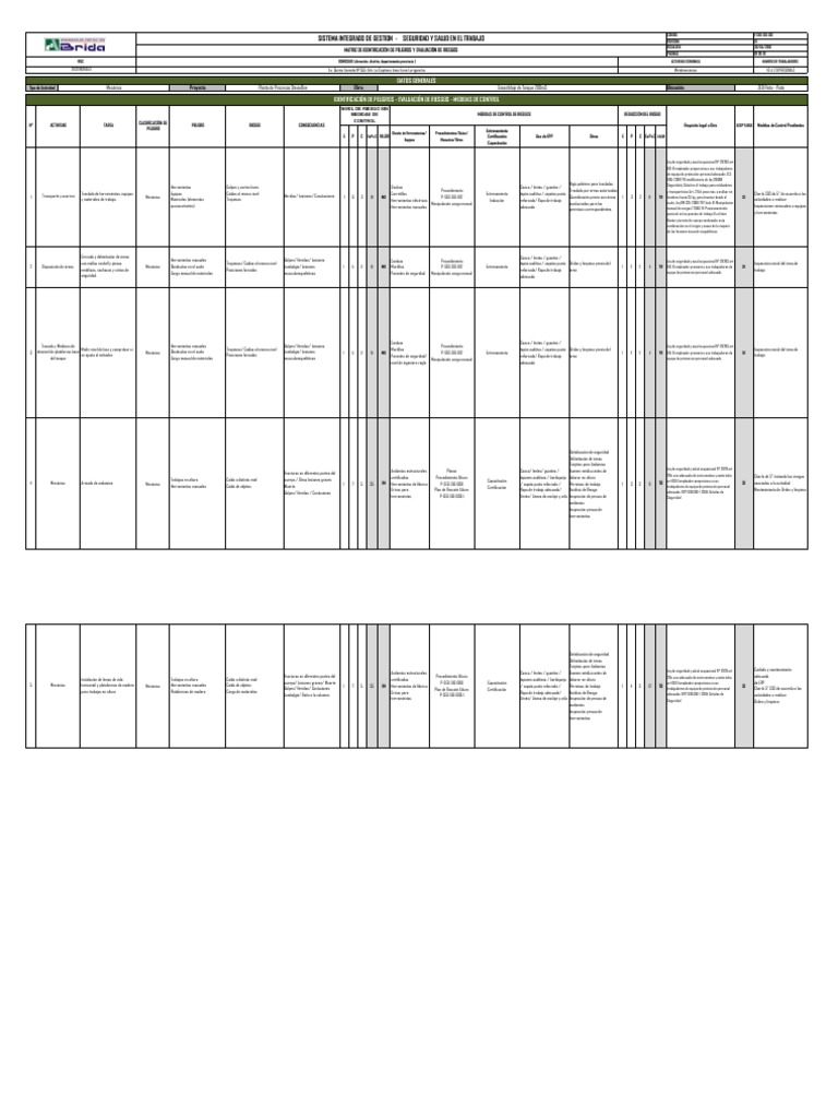 Matriz IPERC Construccion de Tanque 200m3 | PDF | Andamio | Herramientas