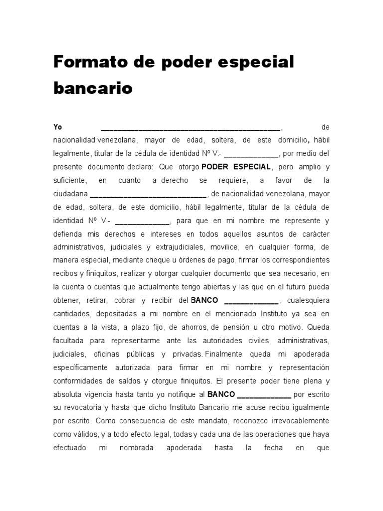 Modelo de Poder Especial Bancario | PDF