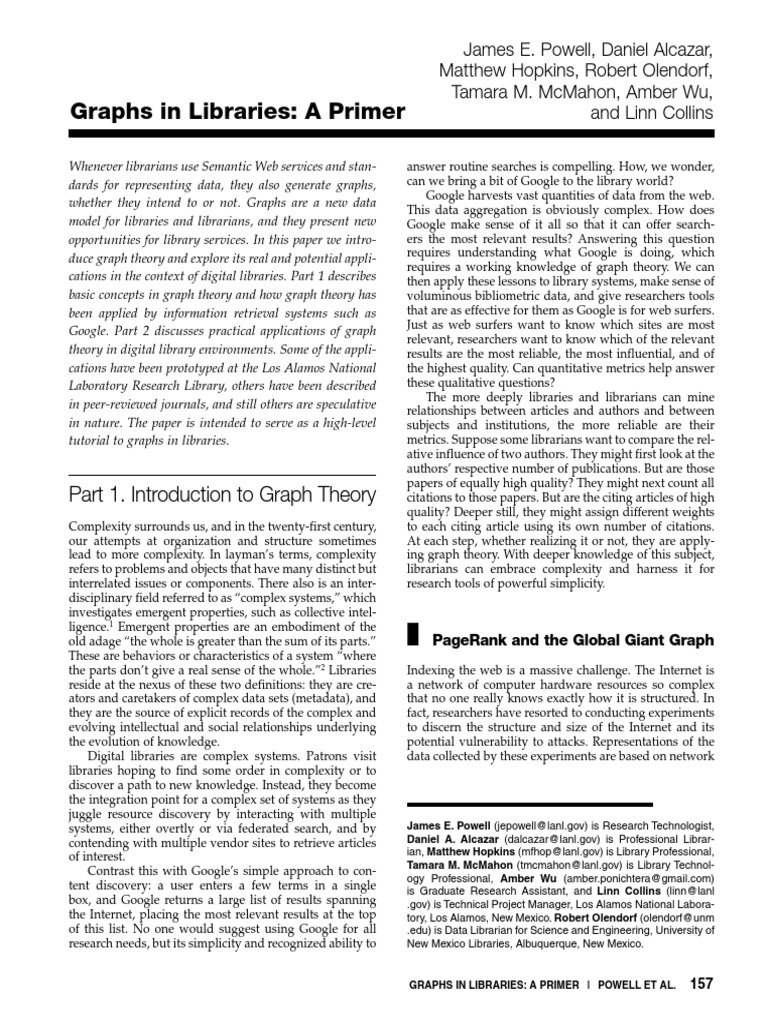 Graphs in Libraries: A Primer Introduces Basic Concepts of Graph Theory ...