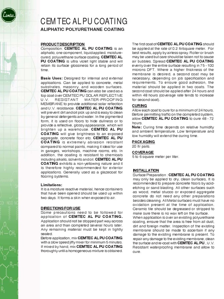 Cemtec AL PU Coating | PDF | Concrete | Industrial Processes
