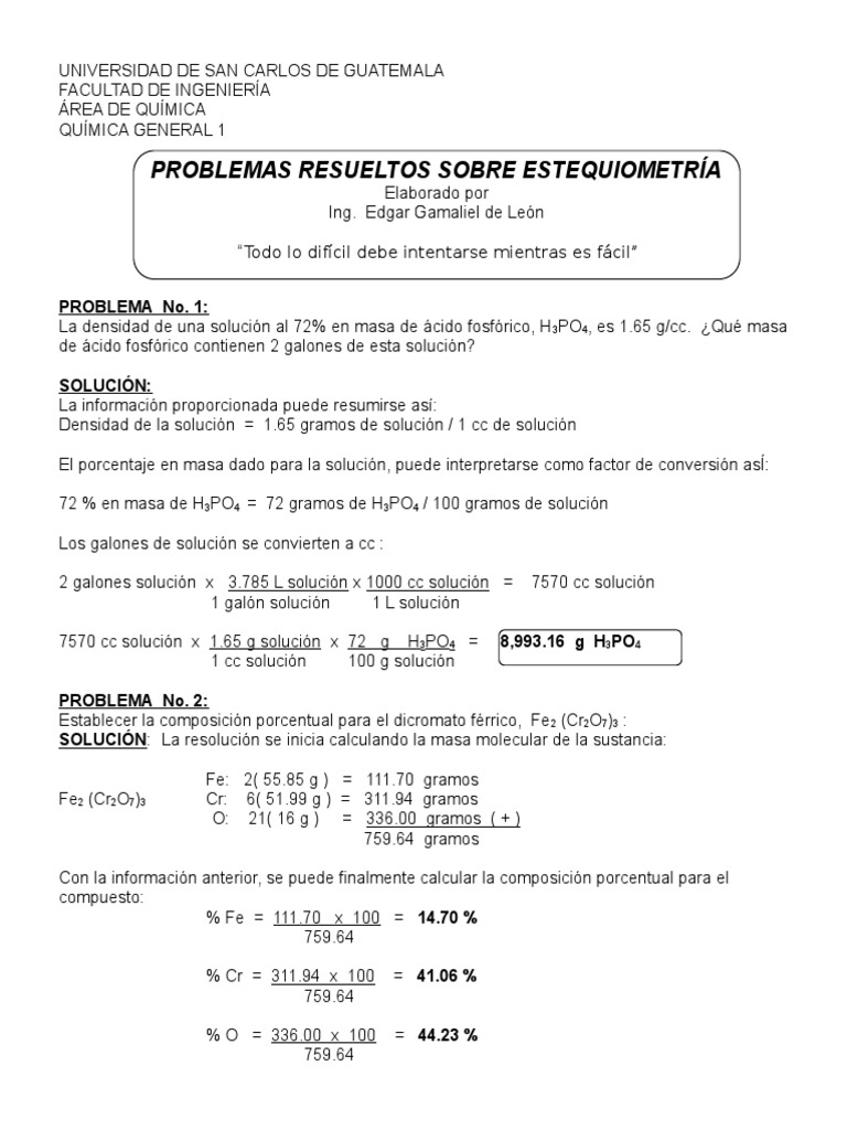 Problemas Resueltos Estequiometria y Gases | PDF | Gases | Mole (Unidad)