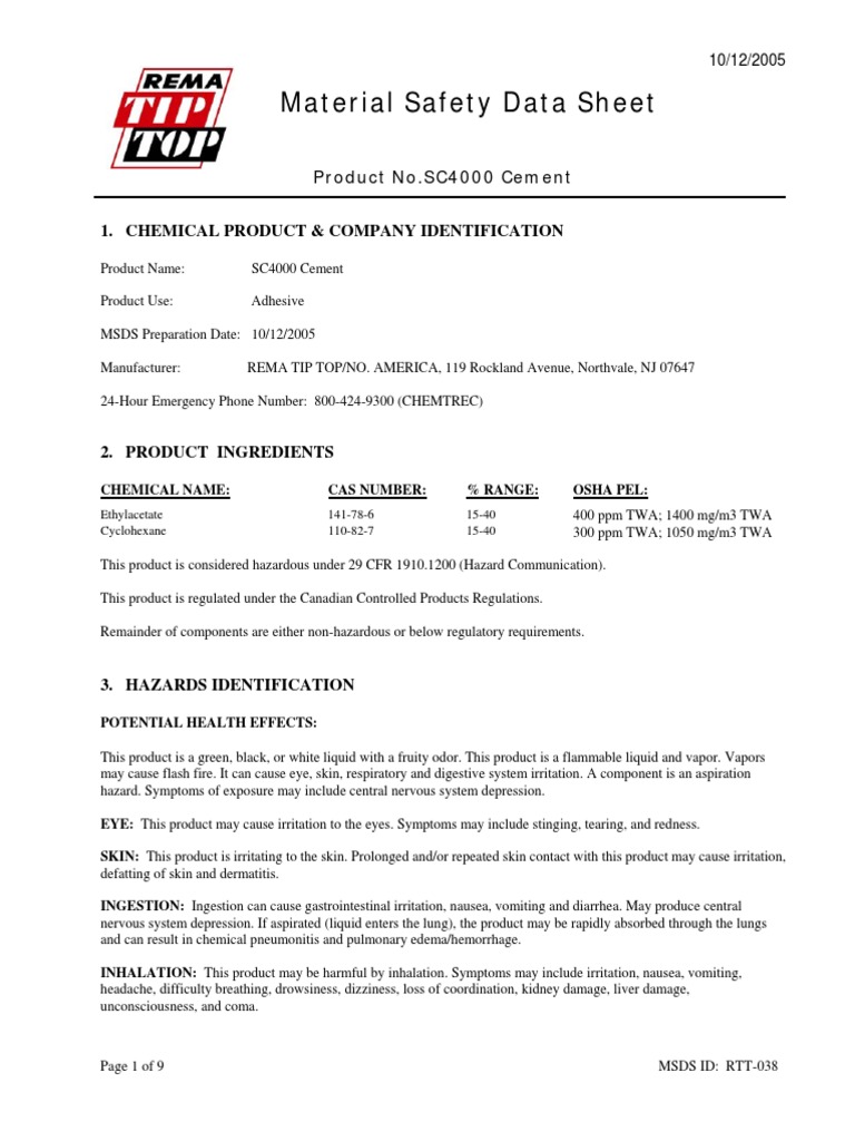Msds SC 4000 | PDF | Dangerous Goods | Personal Protective Equipment
