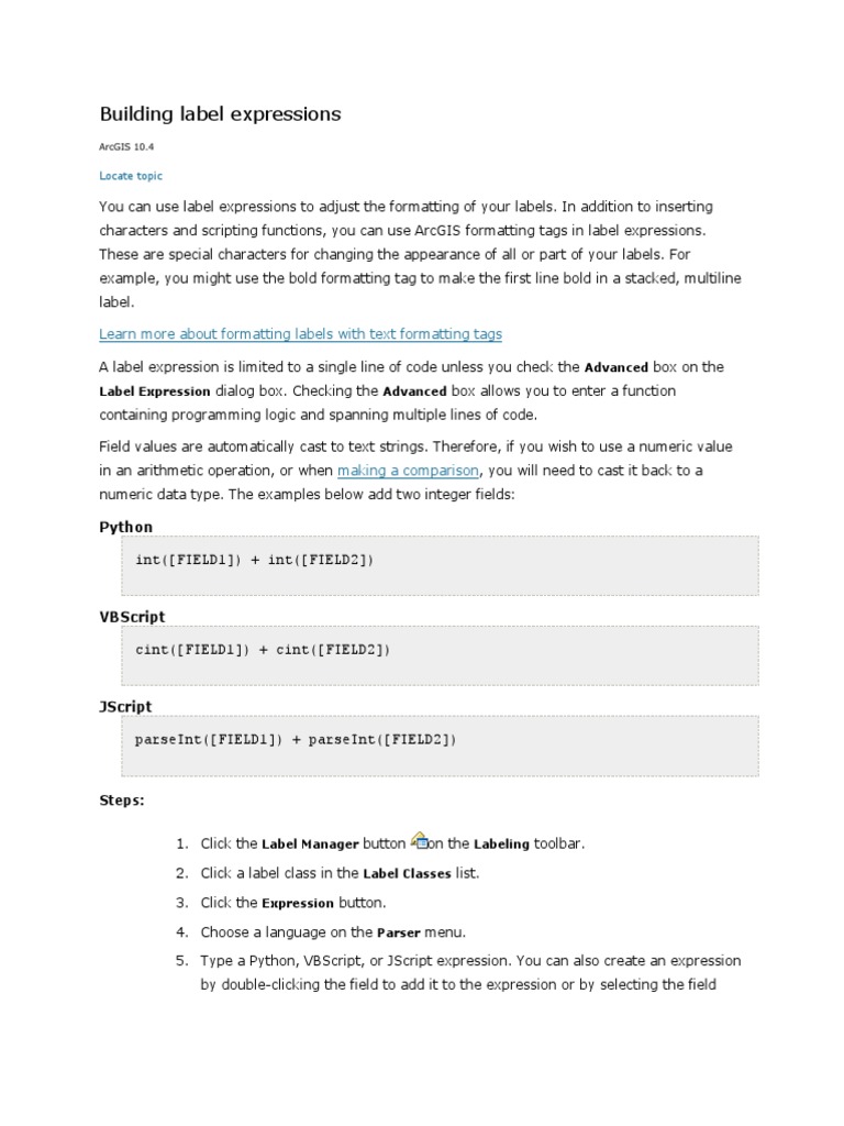Building Label Expressions Arcgis | PDF | Data Type | Software Development
