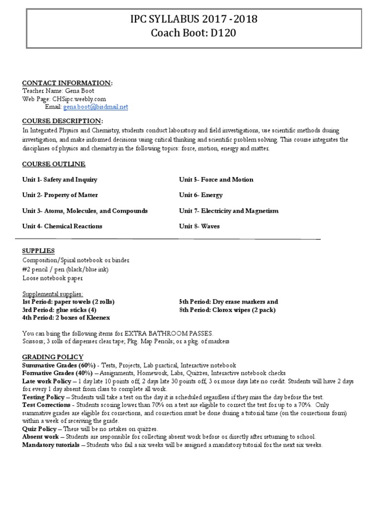 Boots Ipc Syllabus 2017-2018 | PDF | Academic Dishonesty | Further Education