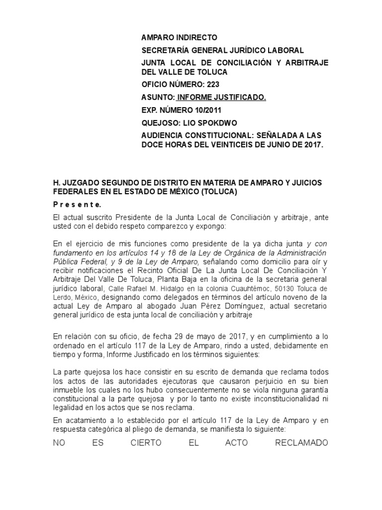 Informe justificado | Demanda judicial | Gobierno