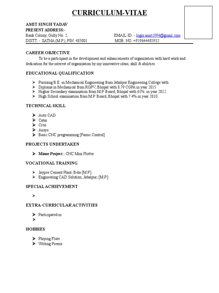 Amit Yadav Mechanical Engineer CV | PDF