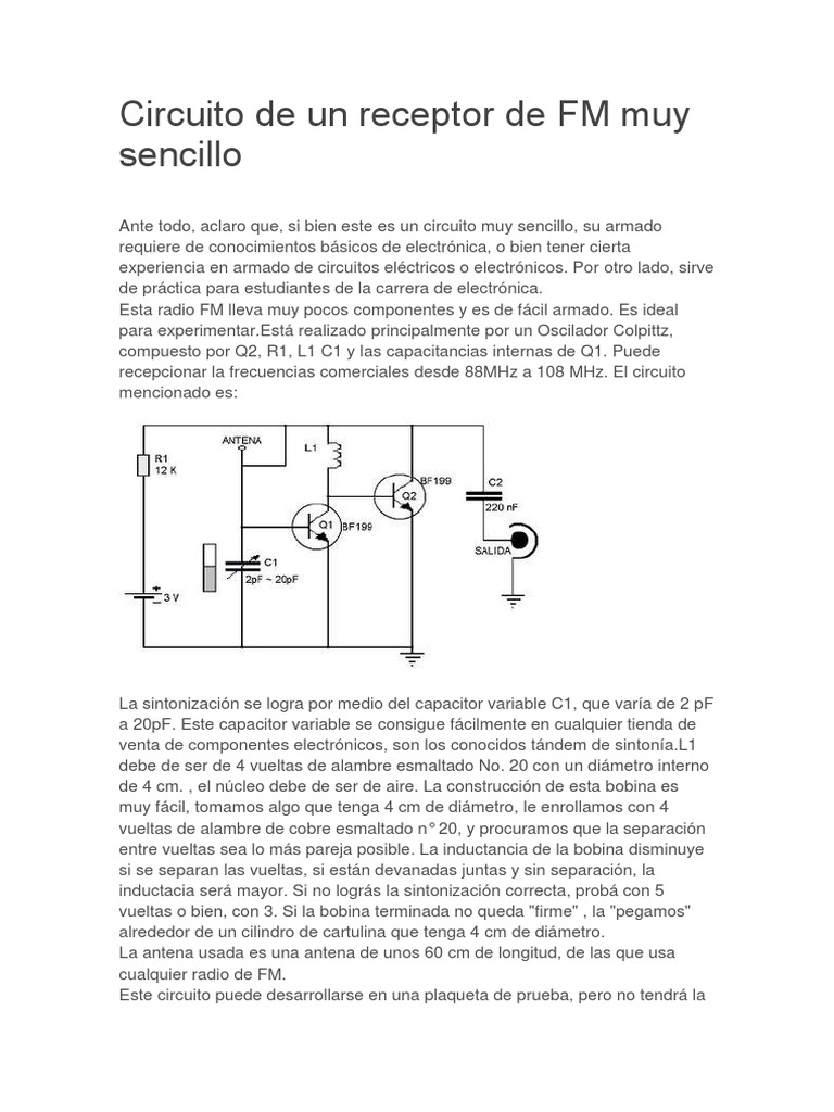 Circuito de Un Receptor de FM Muy Sencillo | PDF