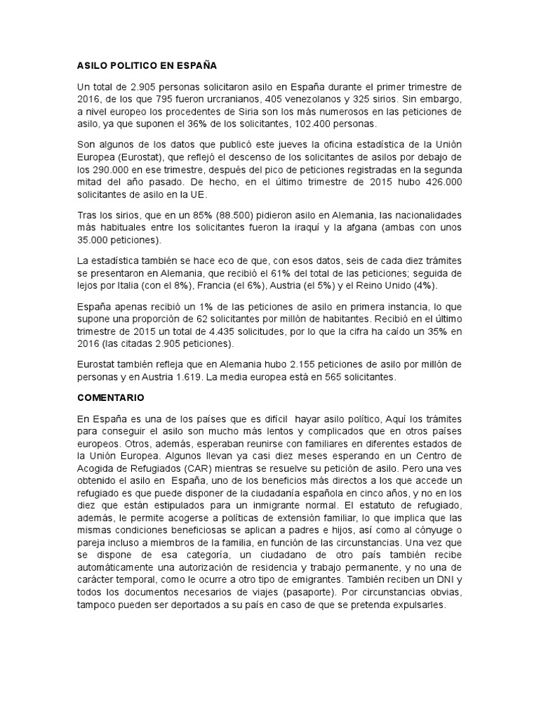 Asilo Politico en España | PDF | España | Migración