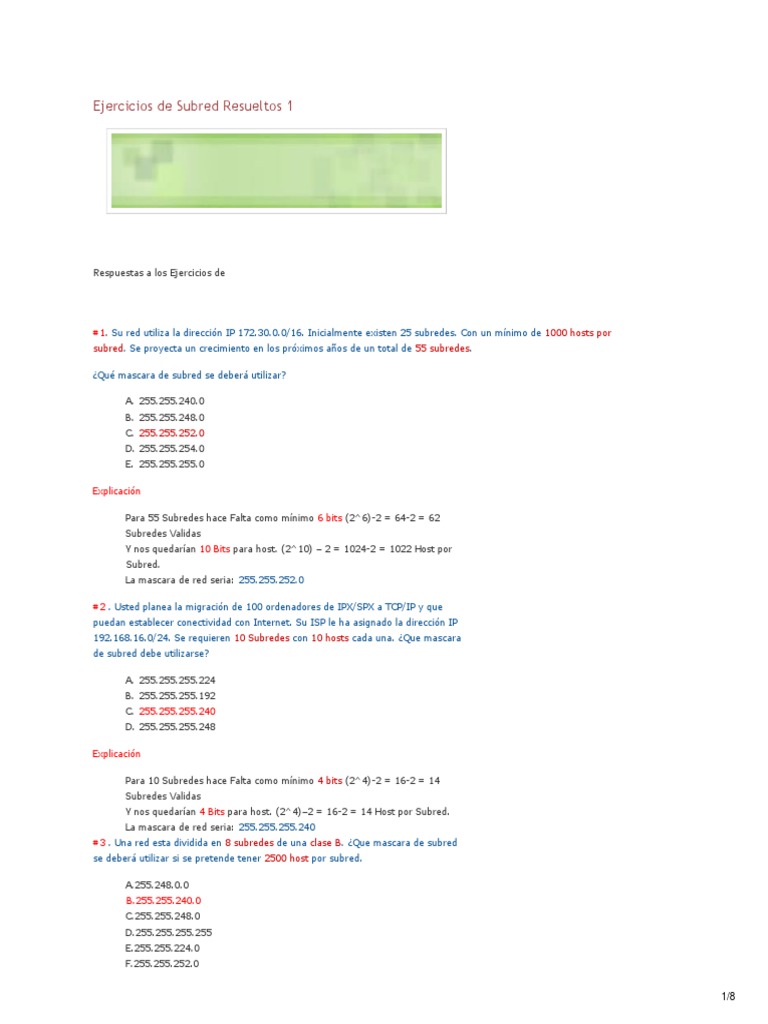 Redes A Fondo Ejercicios de Subred Resueltos | PDF | Dirección IP ...