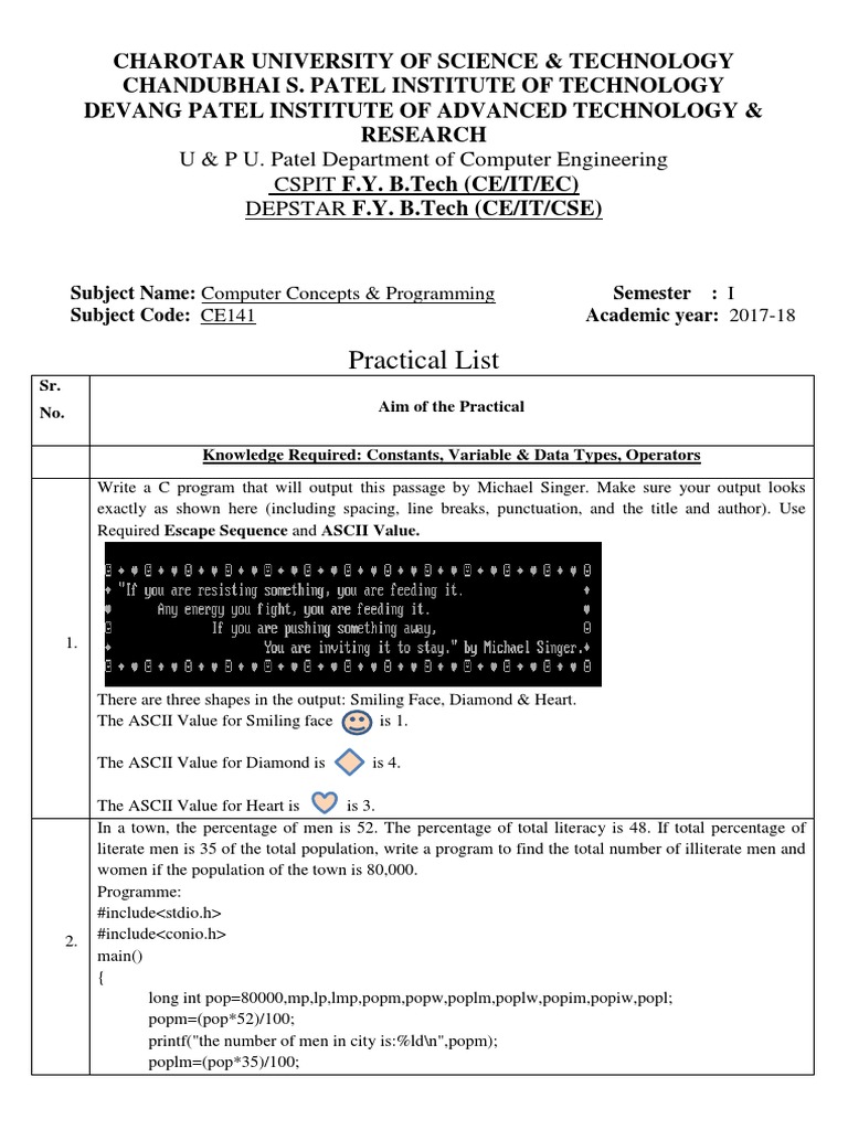 Final CE141 CCP Practical List | PDF | Pointer (Computer Programming) | String (Computer Science)